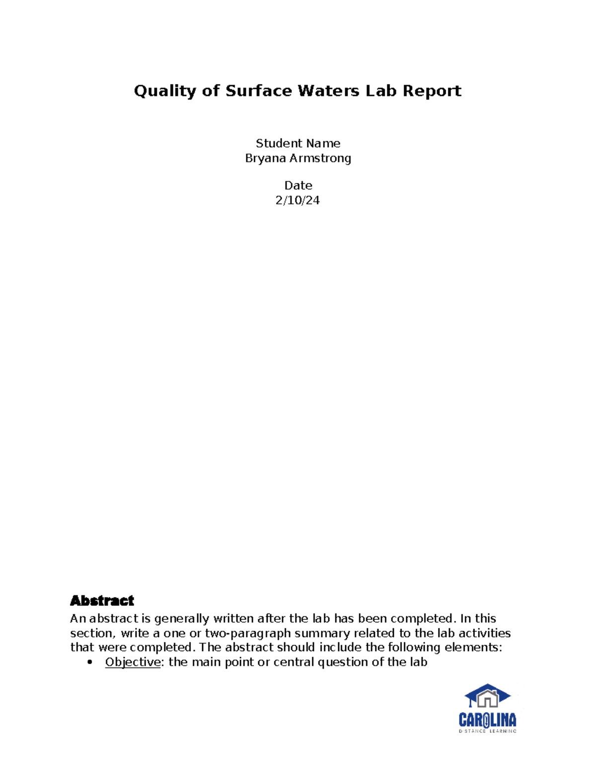 ENV 220 Quality of Surface Waters Lab - Quality of Surface Waters Lab ...