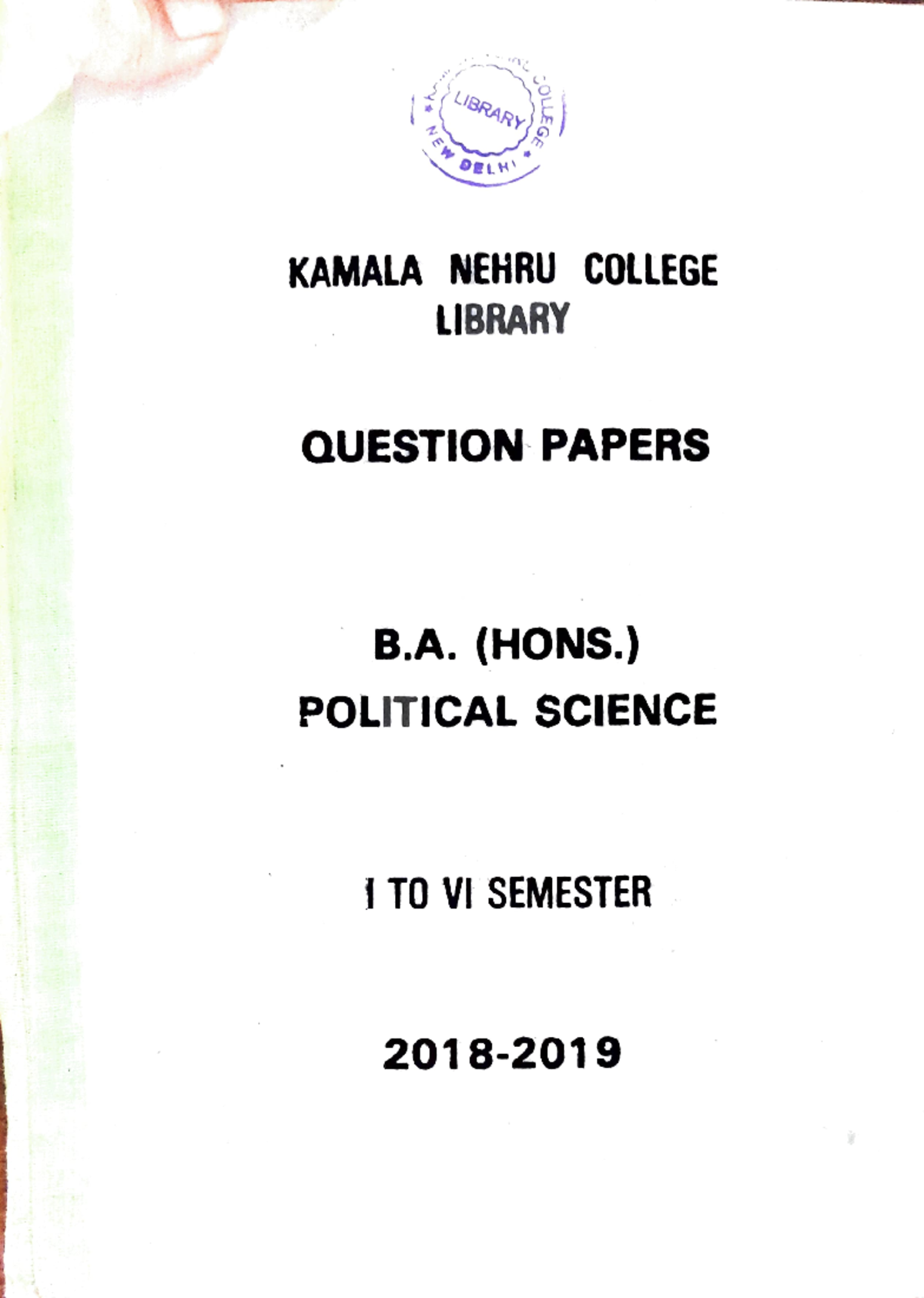 2018 2019 papers - LIBRARY LHS KAMALA NEHRU COLLEGE LIBRARY QUESTION ...
