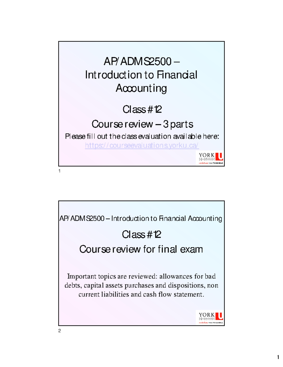 Section E,F,G Class #12 Review of important topics F24 - to complete in ...