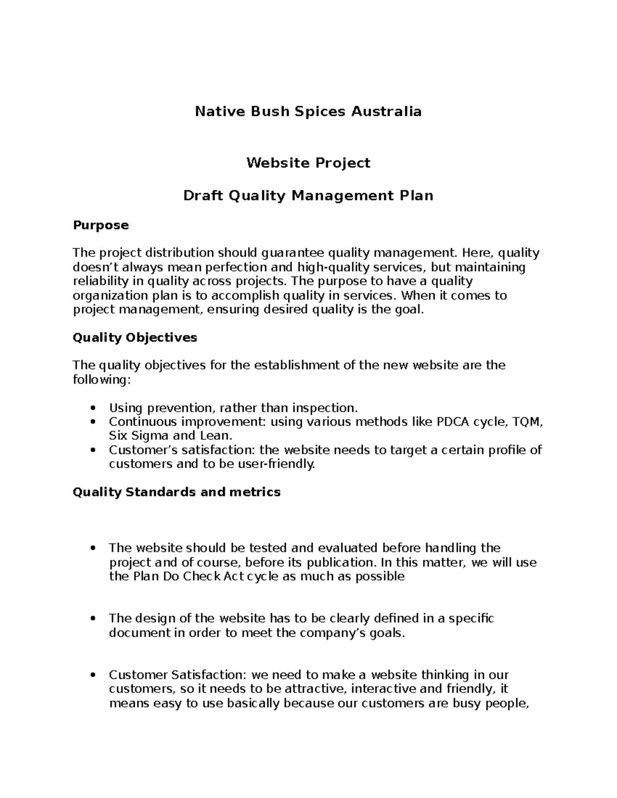 B Draft Project Management Plan - Native Bush Spices Australia Website ...