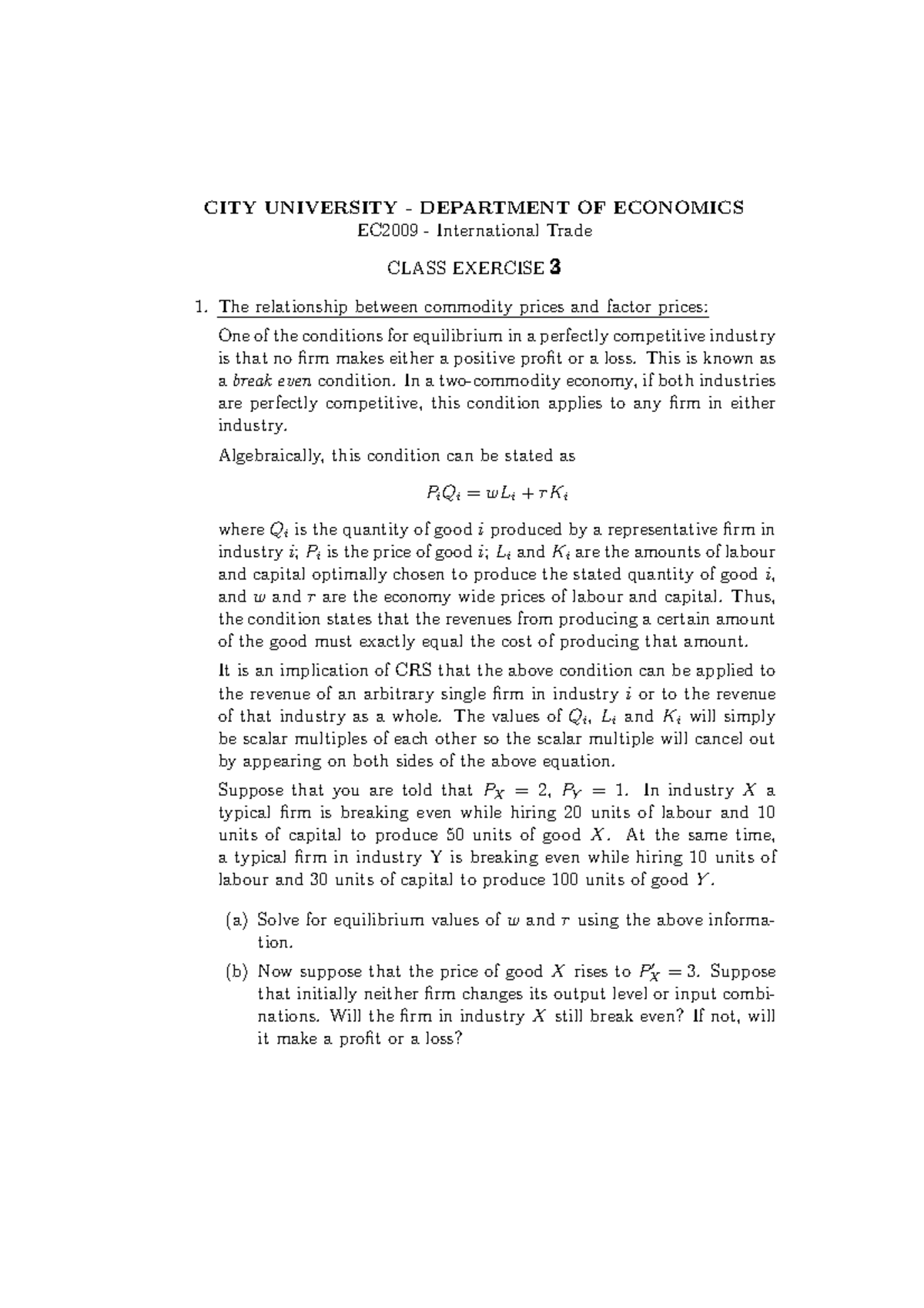 Tutorial 3 Questions - CITY UNIVERSITY - DEPARTMENT OF ECONOMICS EC2009 ...