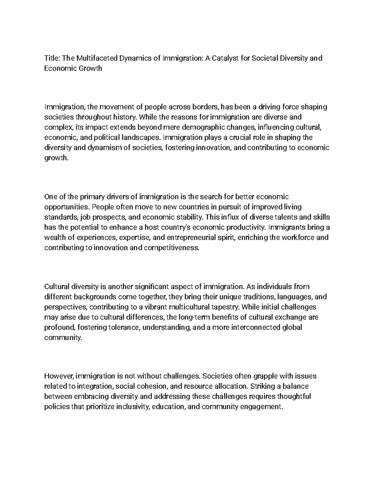 Immigration perspectives - Title: The Multifaceted Dynamics of ...