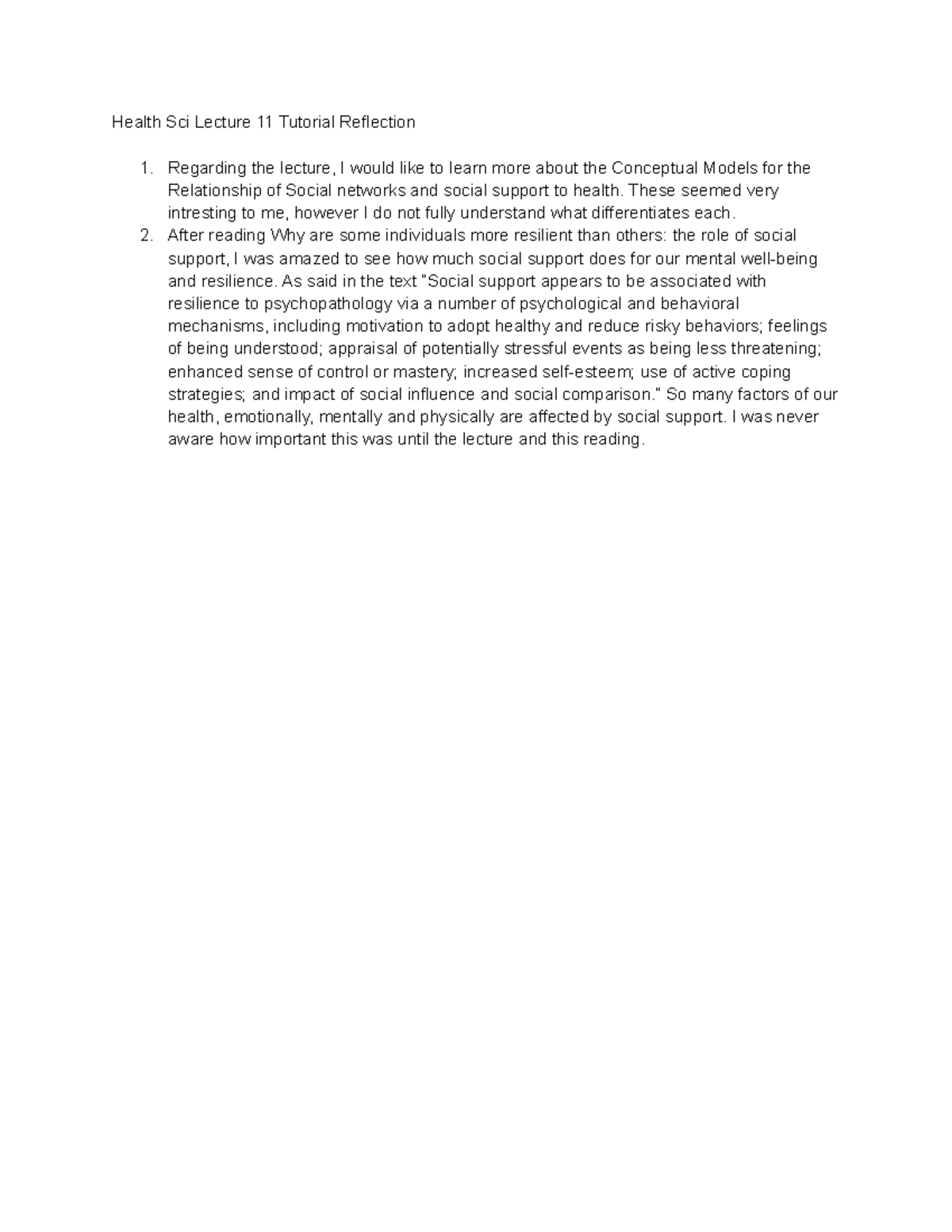 Health Sci Lecture 11 Tutorial Reflection - Health Sci Lecture 11 ...
