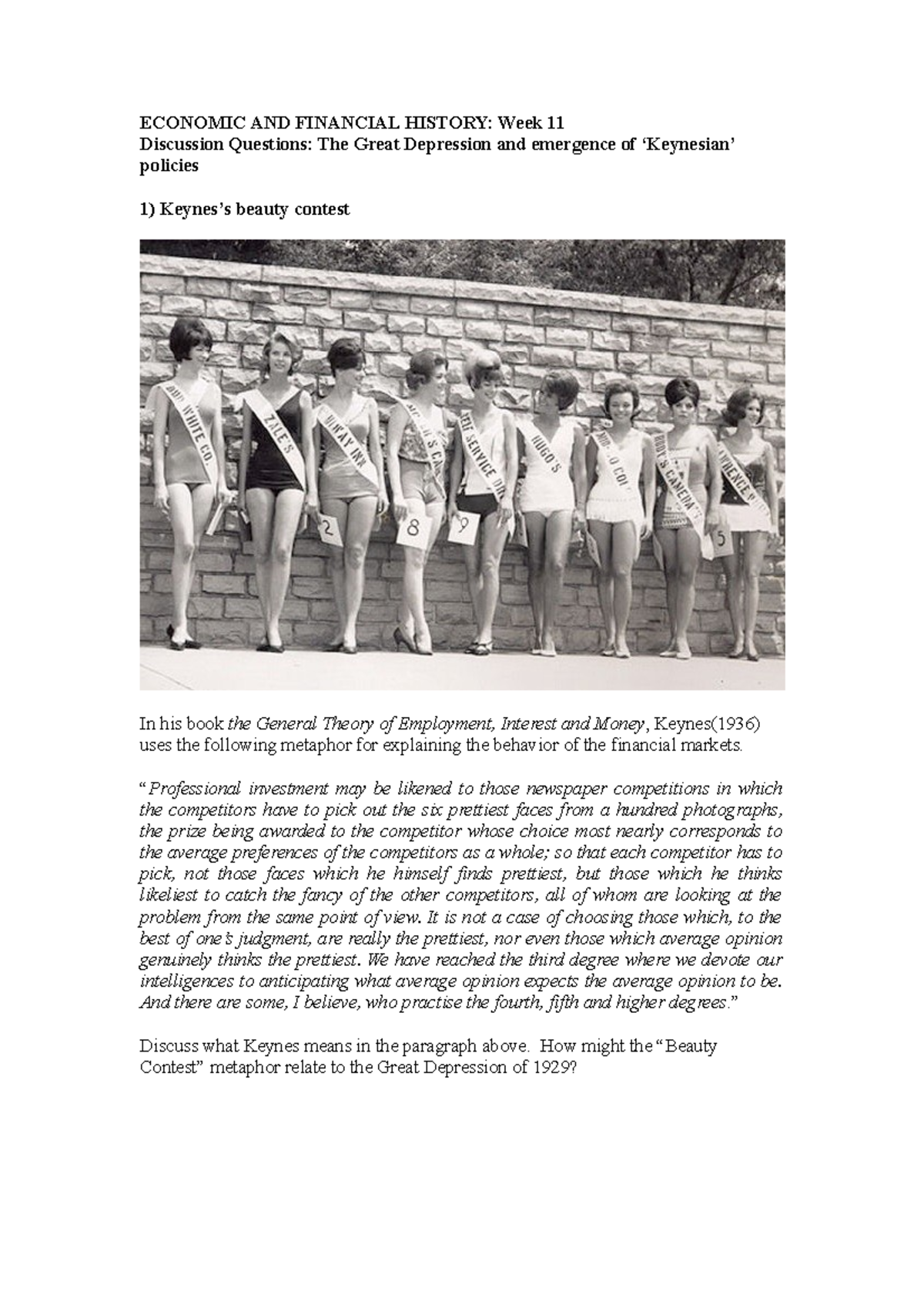 Week 11 - The Great Depression (discussion questions) - ECONOMIC AND ...