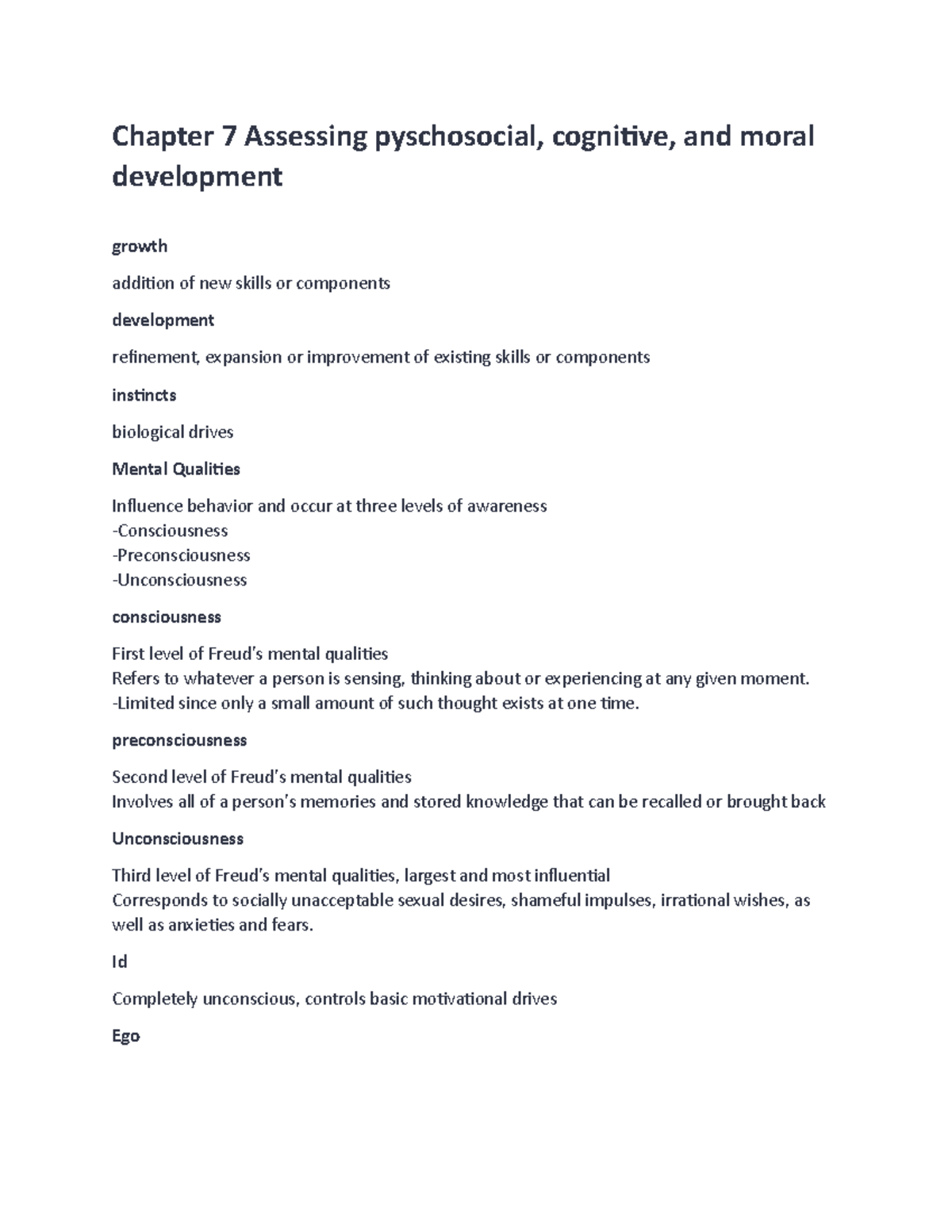 Chapter 7 Assessing pyschosocial, cognitive, and moral development ...