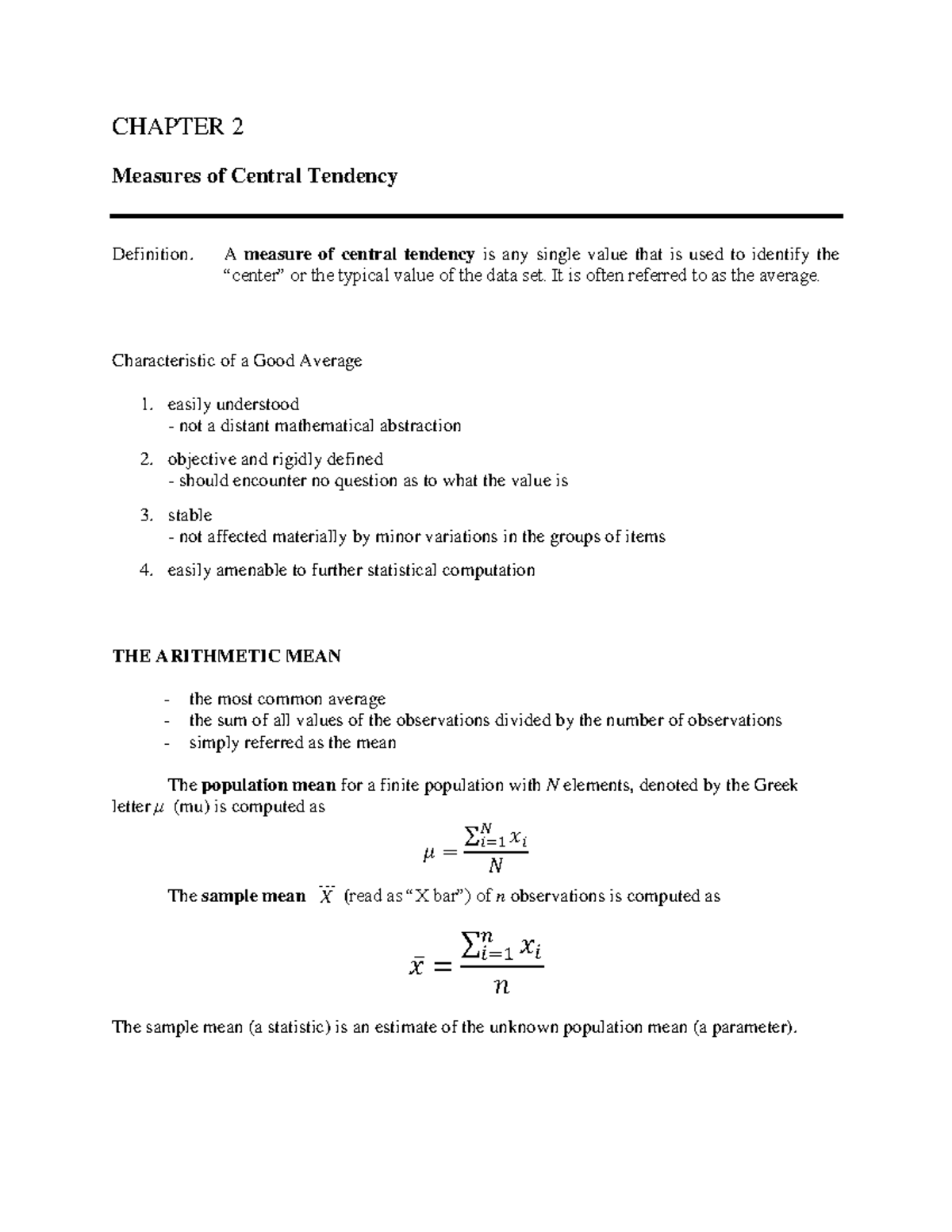 Measures of Central Tendency - CHAPTER 2 Measures of Central Tendency ...