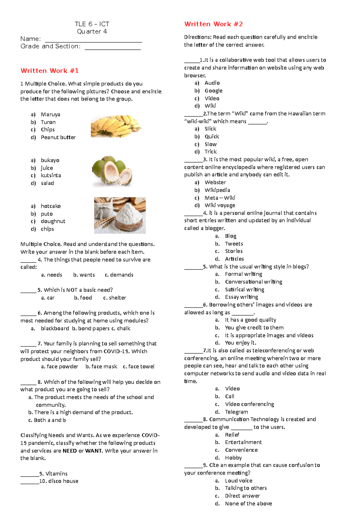 TLE 6 ICT writtenwork 1 4 - TLE 6 – ICT Quarter 4 Name ...