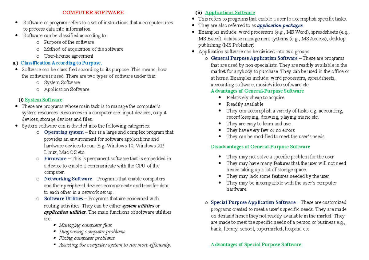 Computer Software - COMPUTER SOFTWARE Software or program refers to a ...