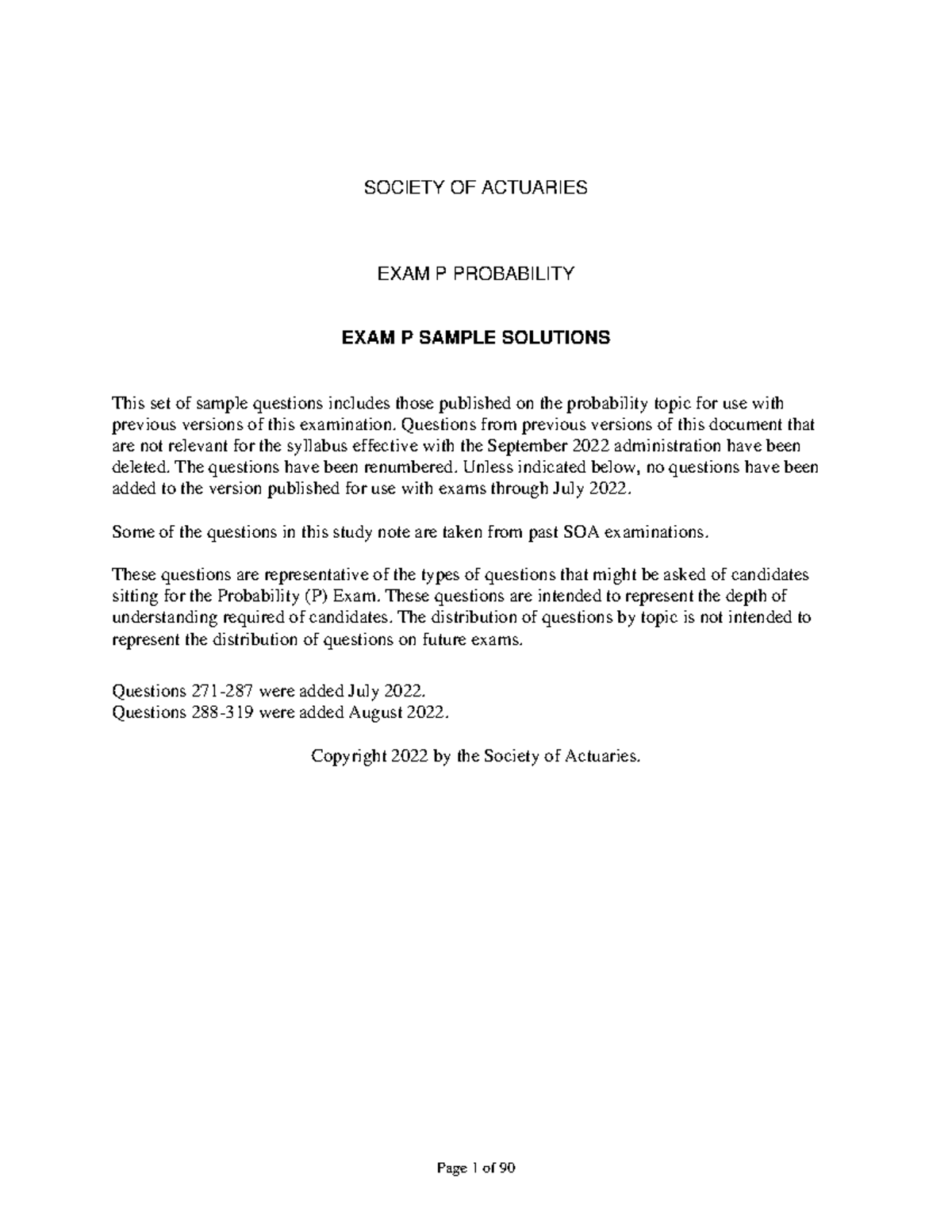 Edu exam p sample sol - Key - SOCIETY OF ACTUARIES EXAM P PROBABILITY ...