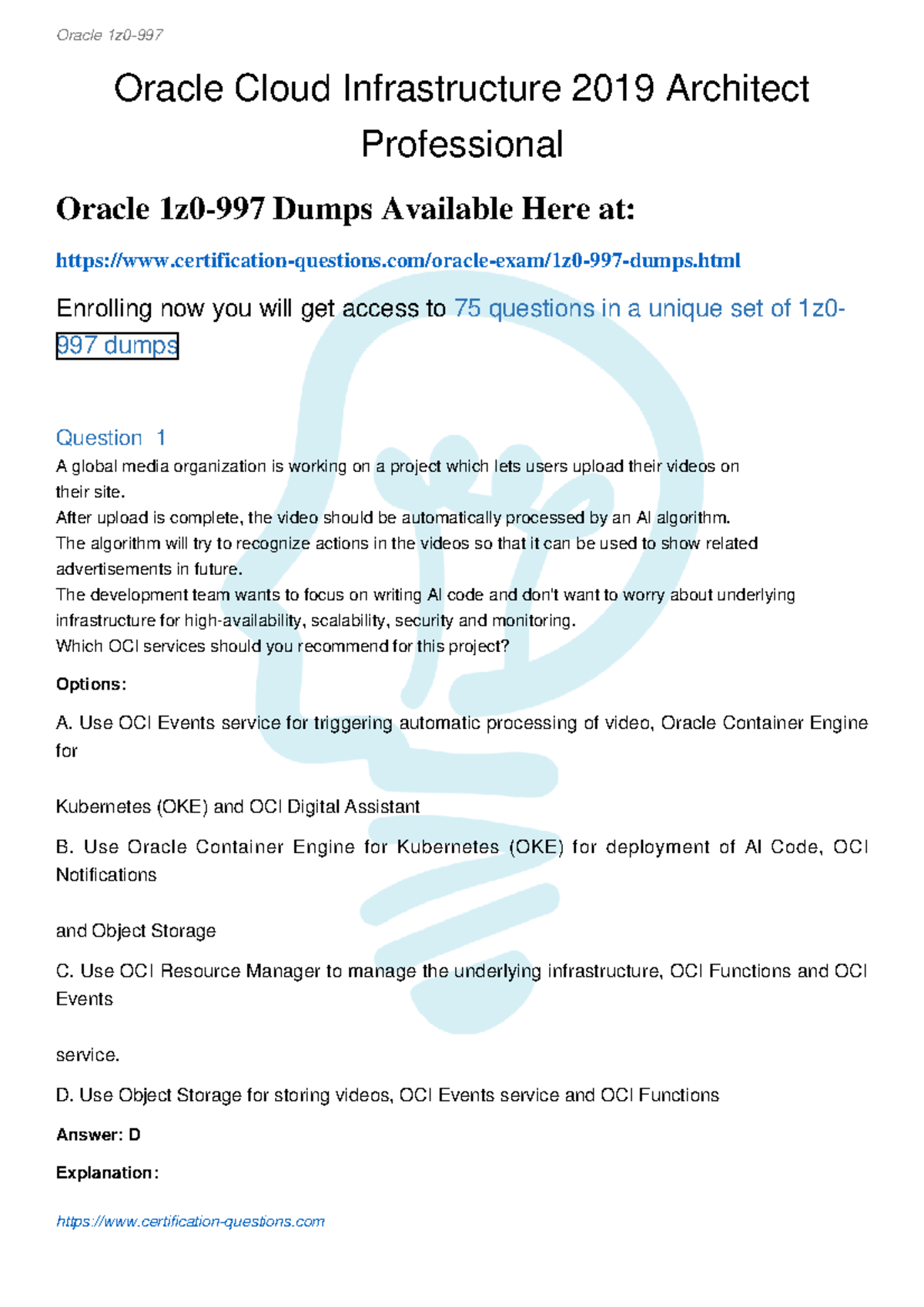 Sample/practice exam - Oracle Cloud Infrastructure 2019 Architect ...