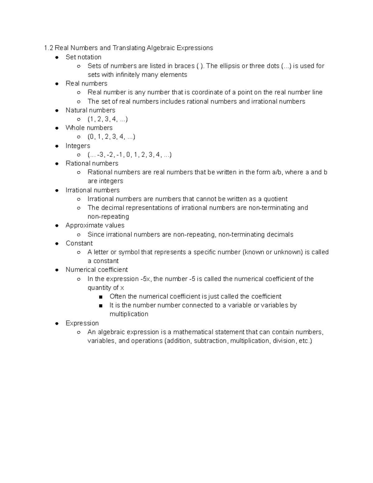 1.2 Real Numbers and Translating Algebraic Expressions - The ellipsis ...