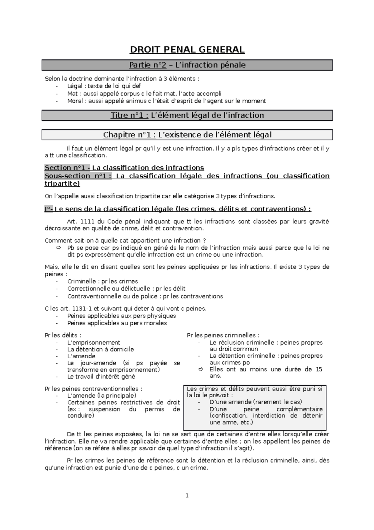 Titre n°1 - L'élément légal de l'infraction - DROIT PENAL GENERAL ...