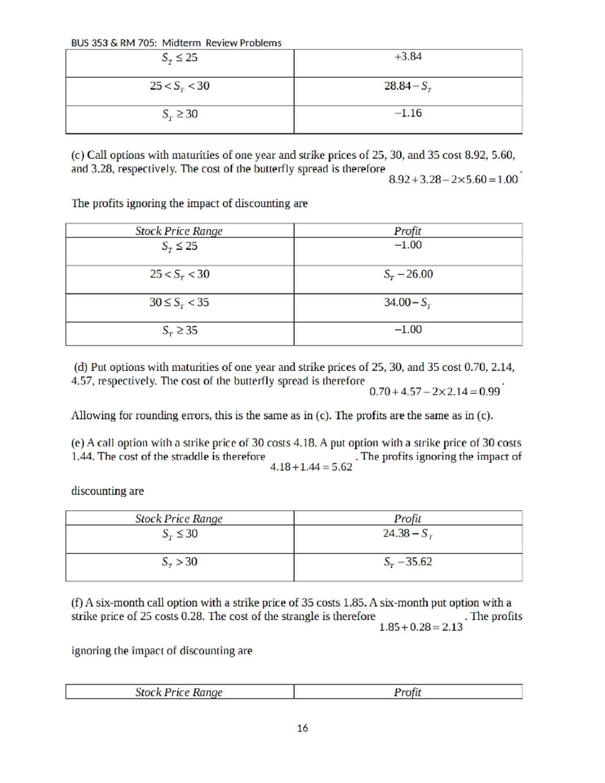 BUS 353 & RM 705 Midterm Review Problems 16 - Humanities Social Sciences - Studocu