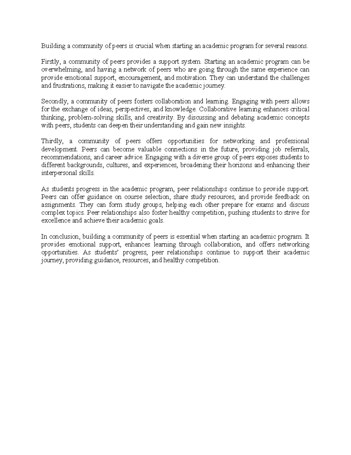 Discussion Forum Unit 2 - Building a community of peers is crucial when ...