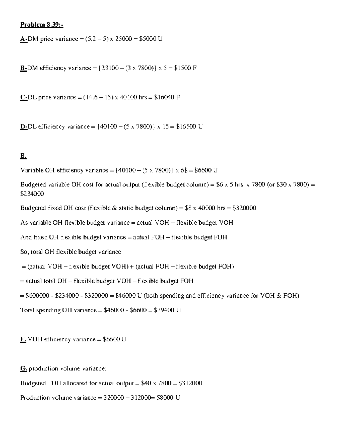 Revision - standard costs - Problem 8:- A-DM price variance = (5 – 5) x ...