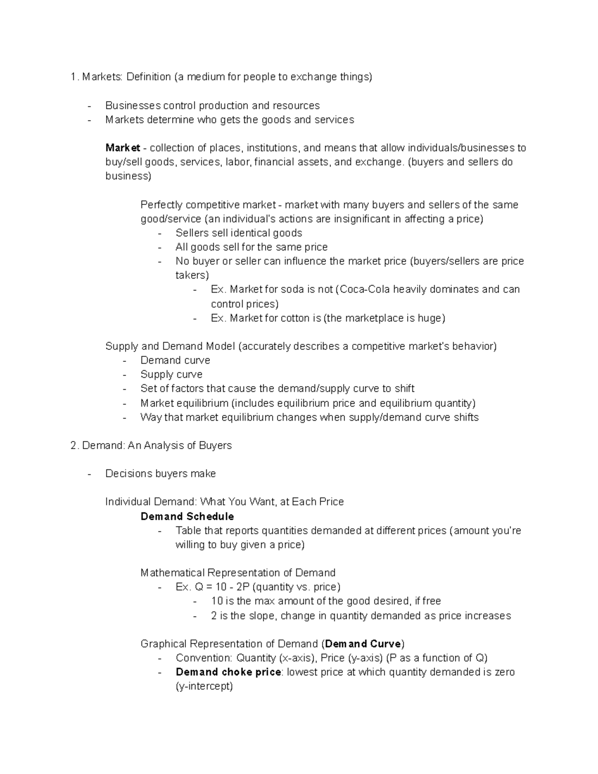 Notes 2 - Supply and Demand - Markets: Definition (a medium for people ...