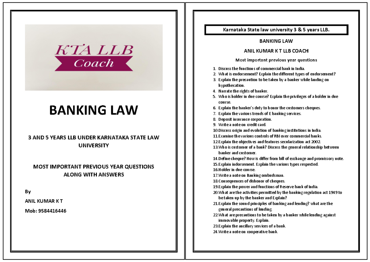Banking Law KSLU Notes Grand Final - convertedslu - BANKING LAW 3 AND 5 ...