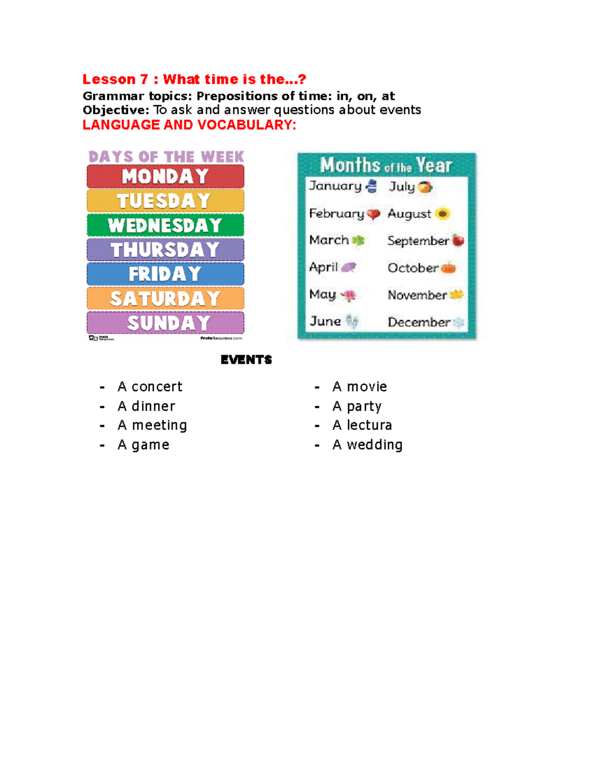 Lesson 7 What time is the - Lesson 7 : What time is the...? Grammar ...