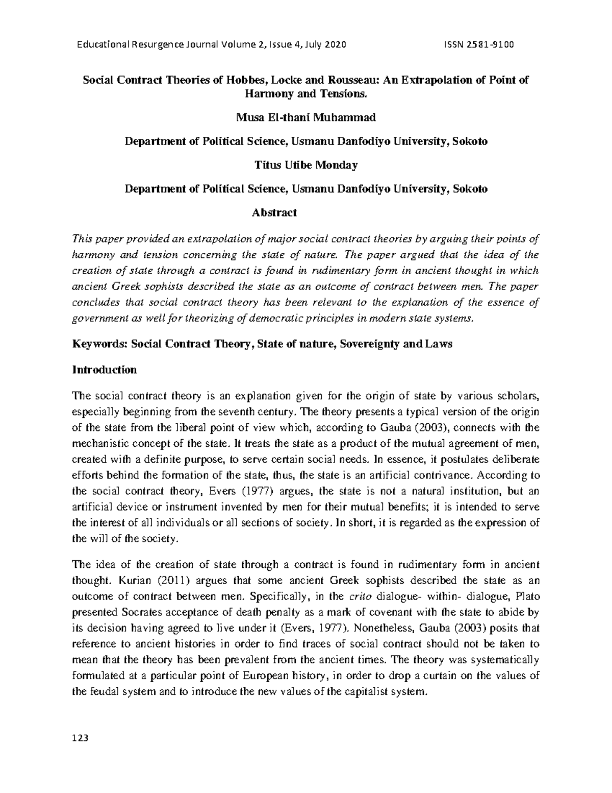 Social Contract theory (Locke and Rousseau) - Social Contract Theories ...