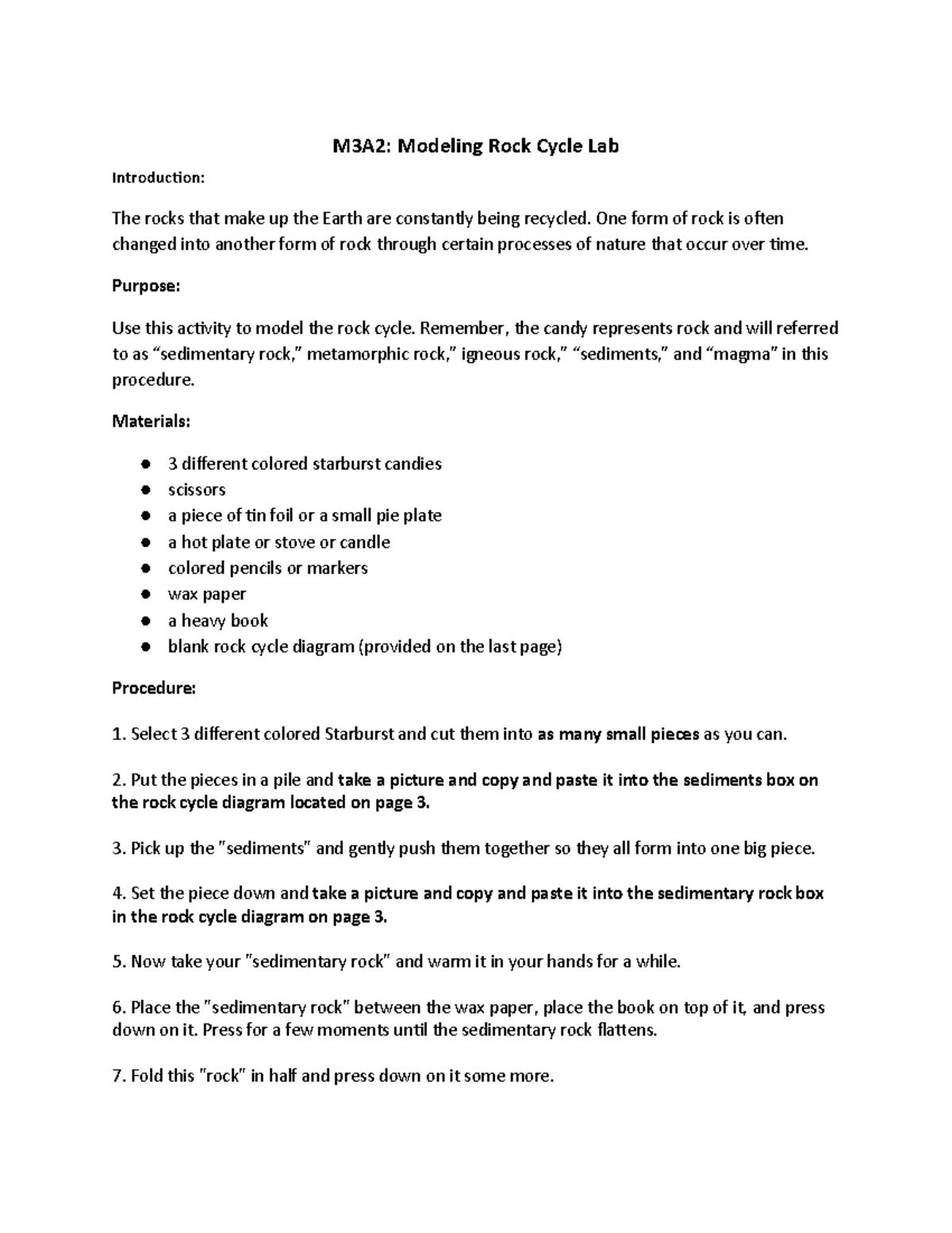 Copy of M3A3 - Rock Cycle Modeling Lab Morgan Nicely Newwww - M3A2 ...