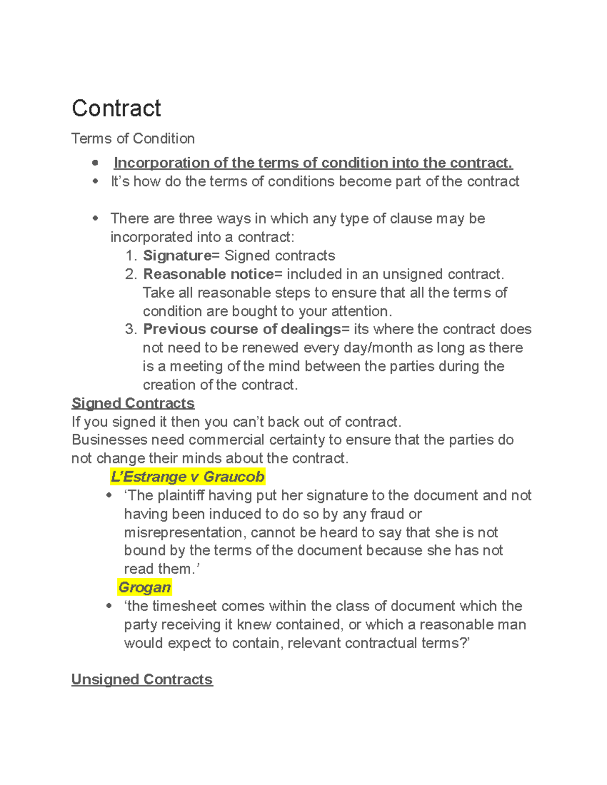 Contract terms of condition - Contract Terms of Condition Incorporation ...