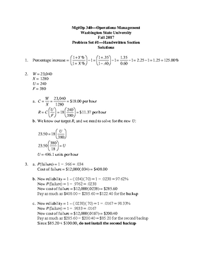 Assignments - Problem Set 2 - MgtOp 340—Operations Management (Section ...