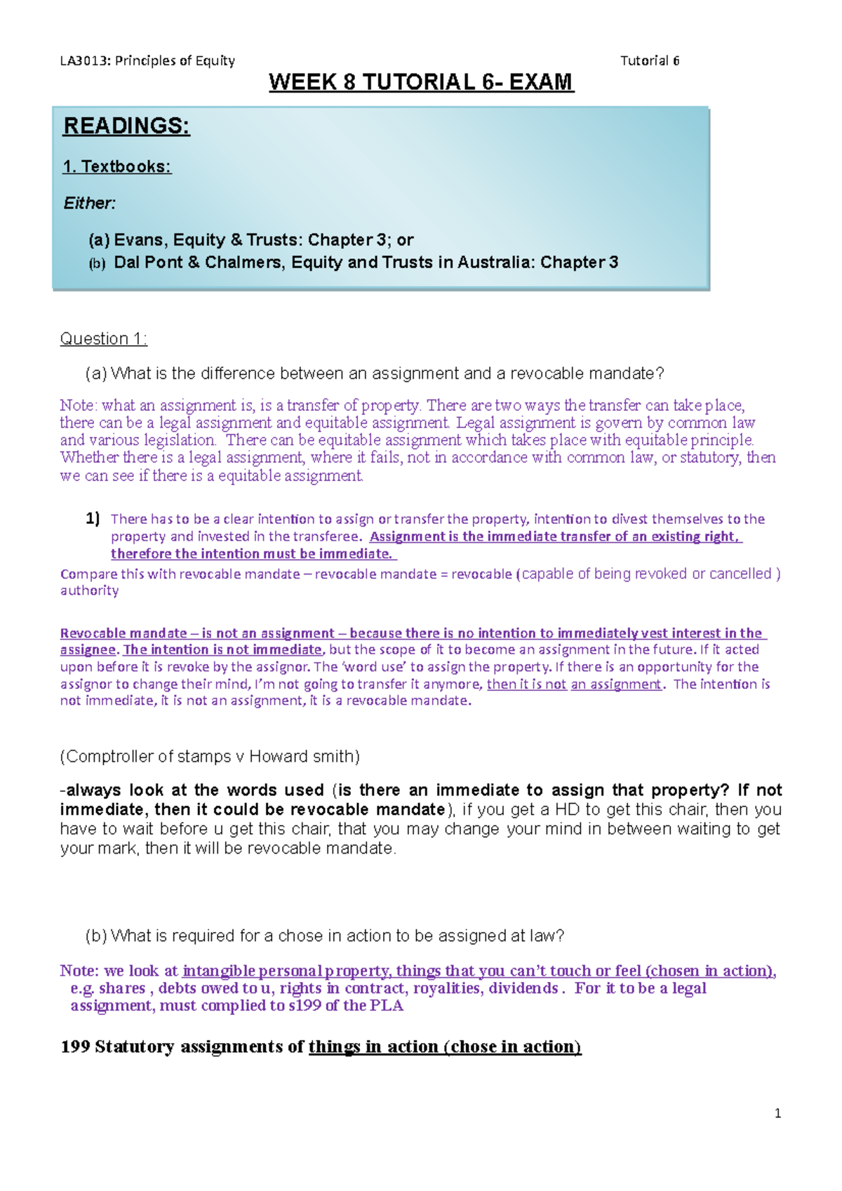 2022 WEEK 8 Tutorial - WEEK 8 TUTORIAL 6- EXAM Question 1: (a) What is the difference between an ...