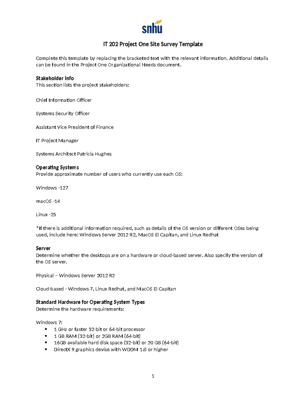 Project 1 Milestone-Hughes - IT 202 Project One Site Survey Template ...