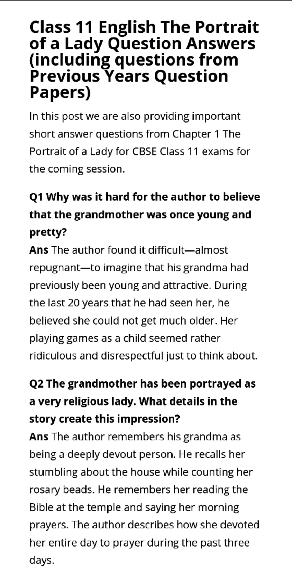 Potrait of lady class 11 - Class 11 English The Portrait of a Lady ...