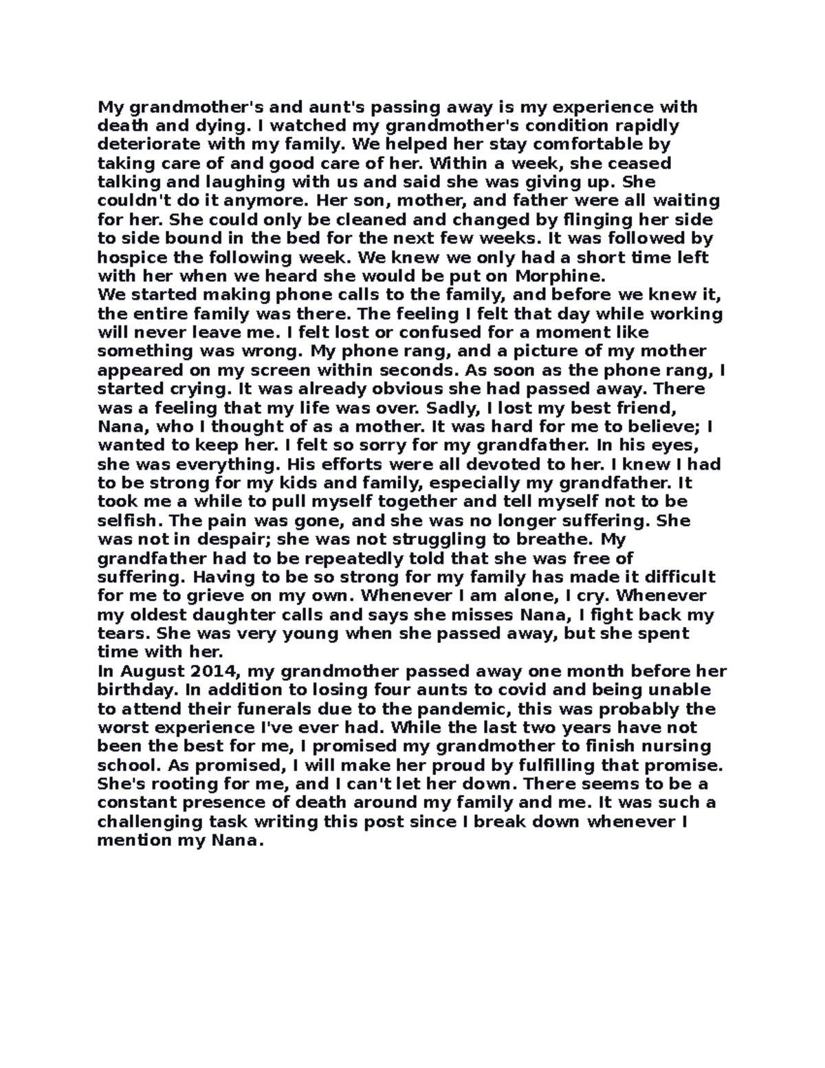 Defining death and dying - My grandmother's and aunt's passing away is ...