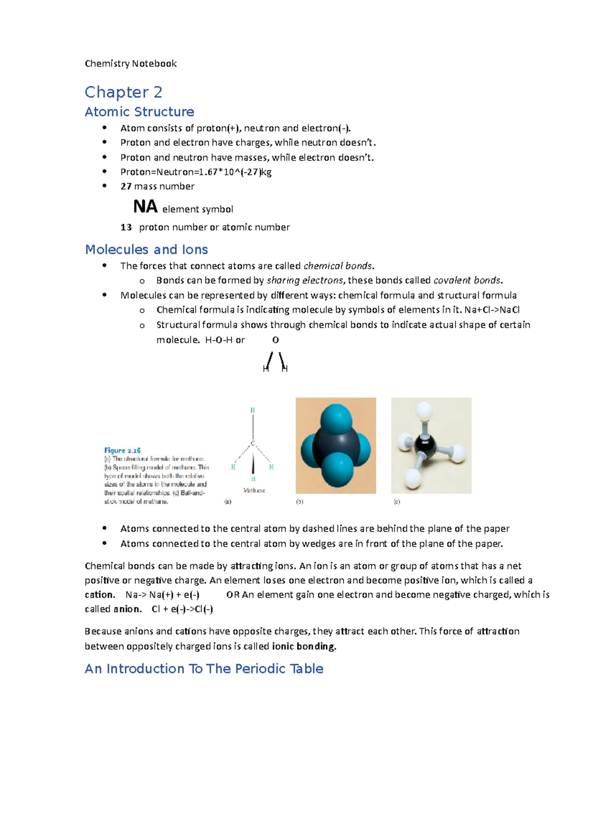 Chemistry Notebook - core element - Chemistry Notebook Chapter 2 Atomic ...