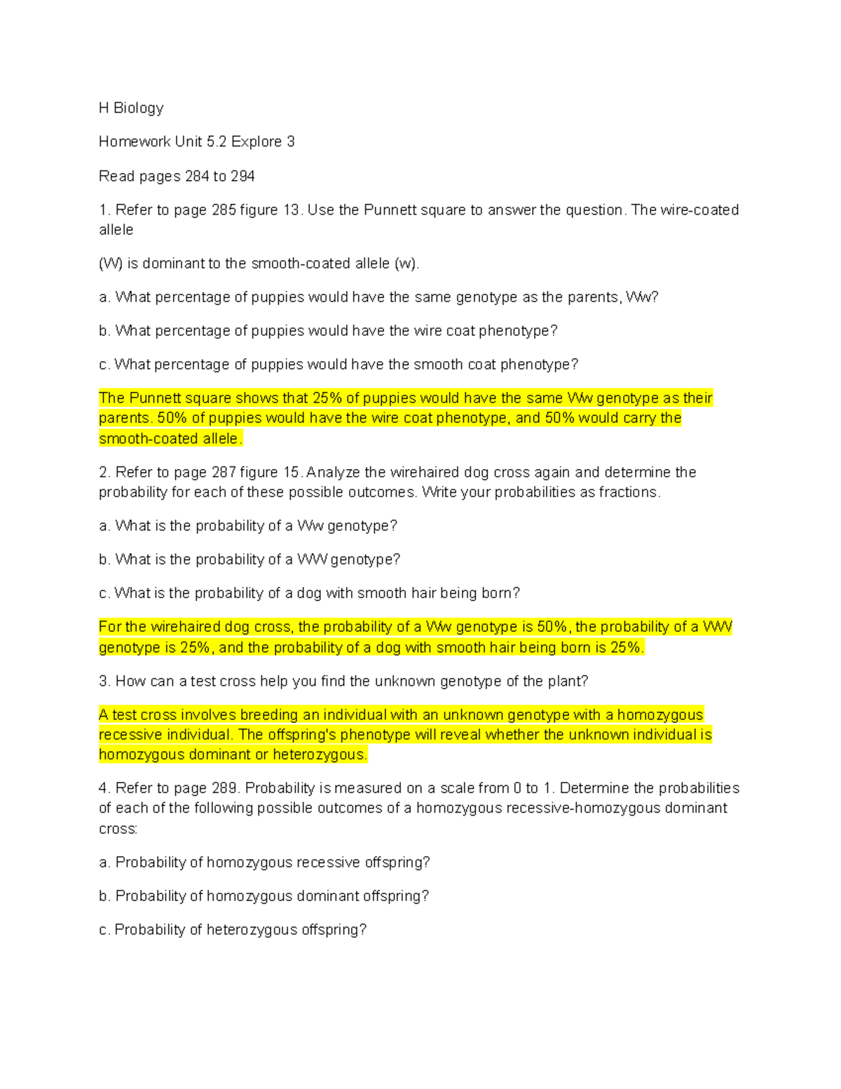 Homework Unit 5.2 Explore 3 - H Biology Homework Unit 5 Explore 3 Read ...