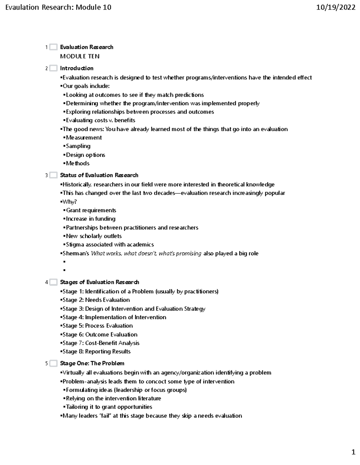 Evaluation Research Mod 10 - Evaulation Research: Module 10 10/19/ 1 ...