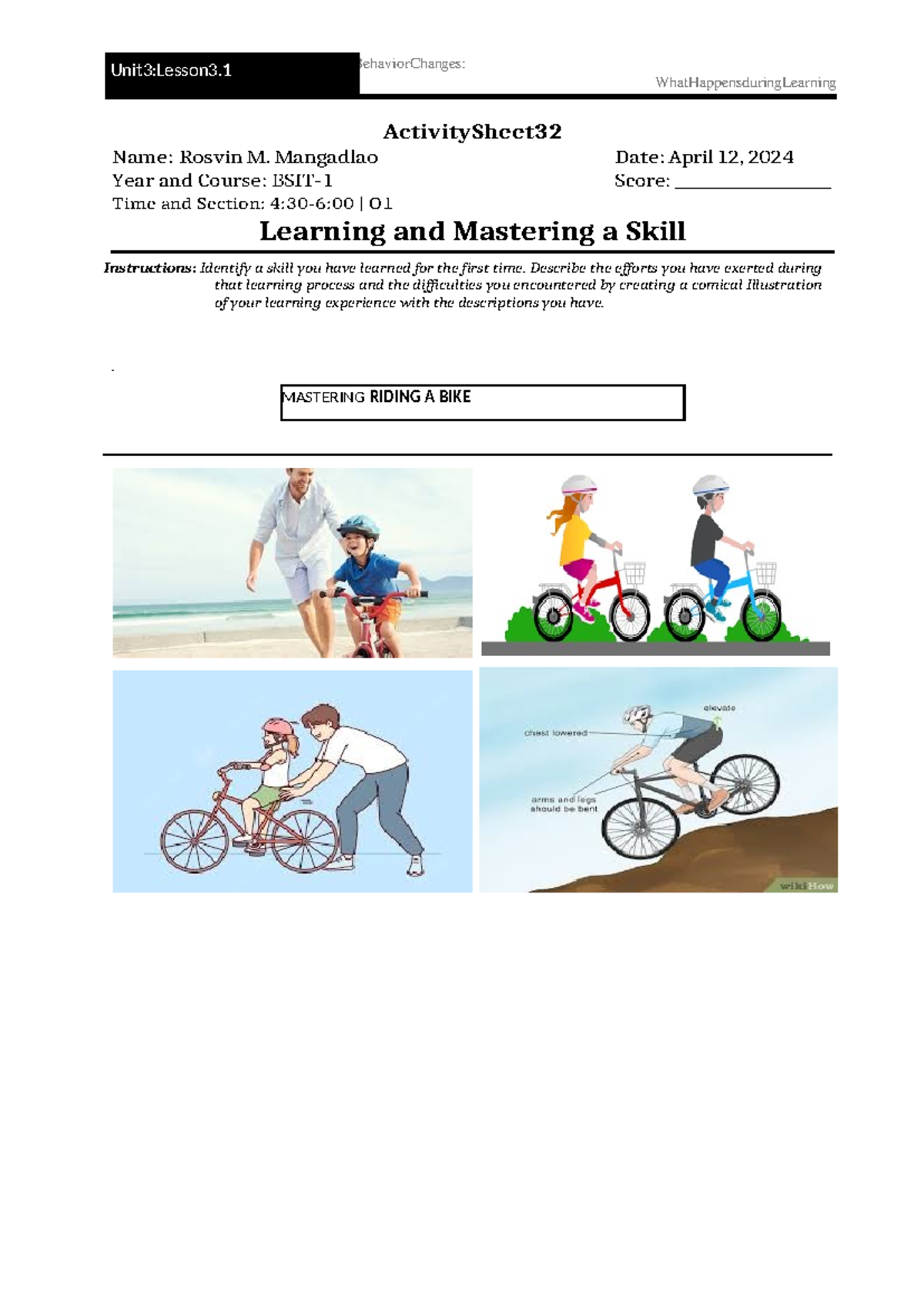 Activity-Sheet-32 - Activity - MASTERING RIDING A BIKE ActivitySheet 32 ...