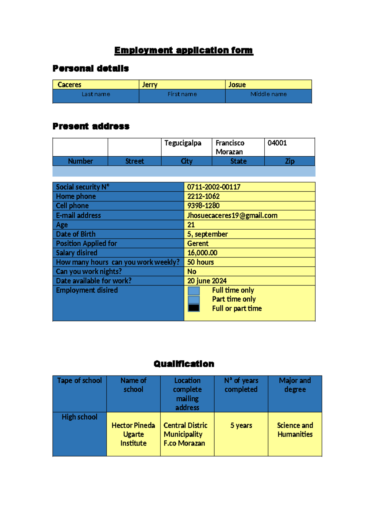 Job application form - Tarea - Employment application form Personal ...