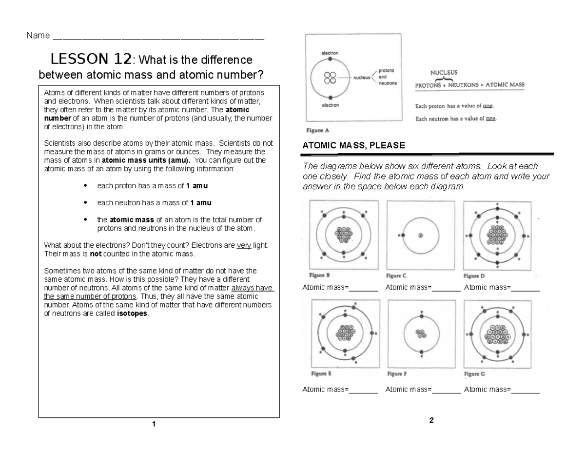 Lesson 12 Atomic Mass packet - Name ...