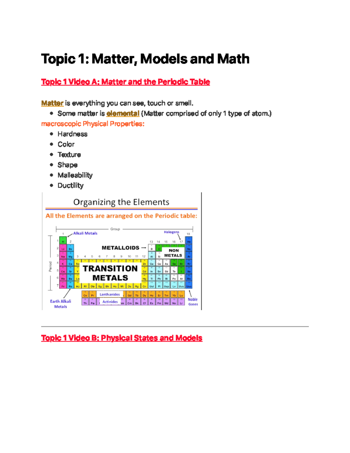 Topic 1 Matter, Models and Math - Topic 1: Matter, Models and Math ...