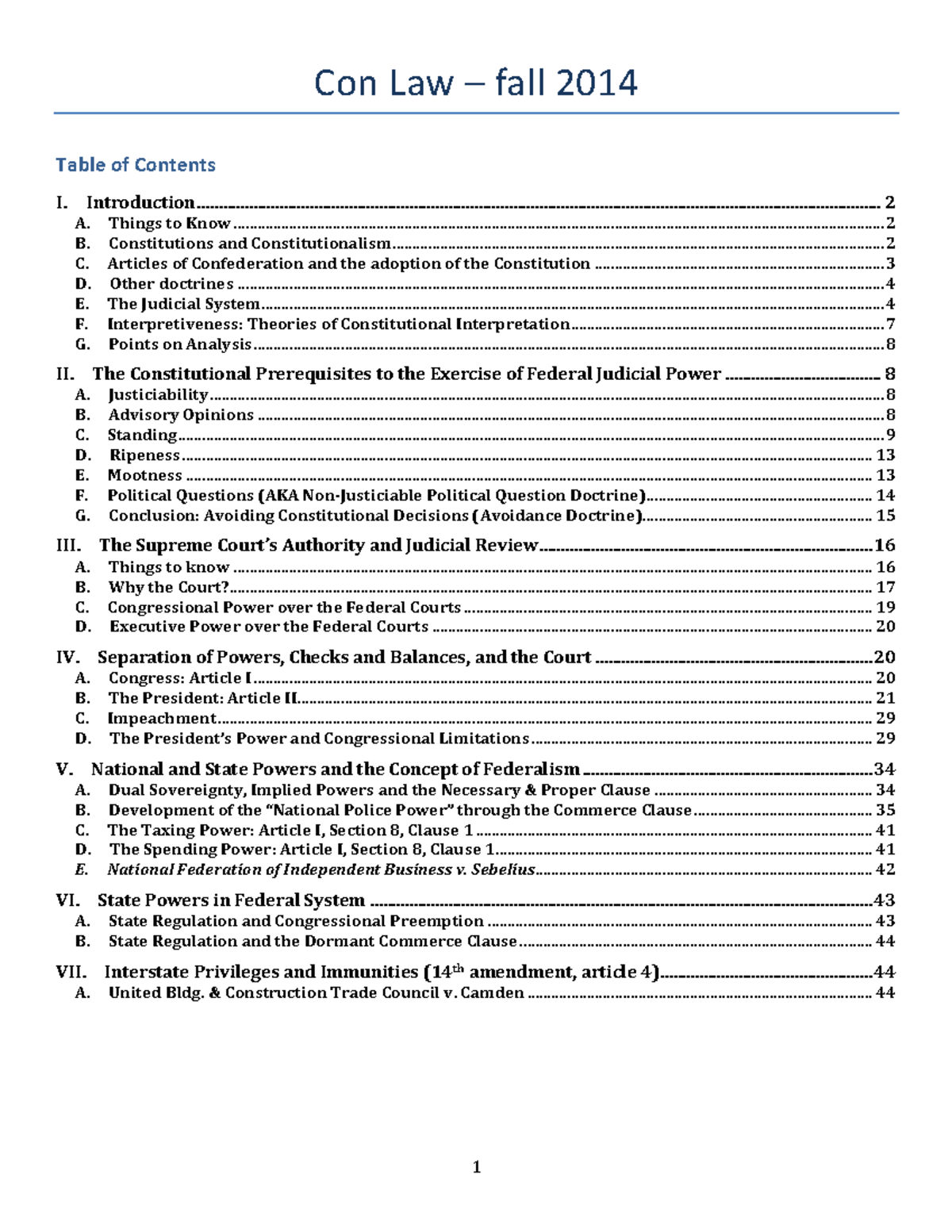 Con Law Final Outline - Table of Contents - Con Law – fall **I ...