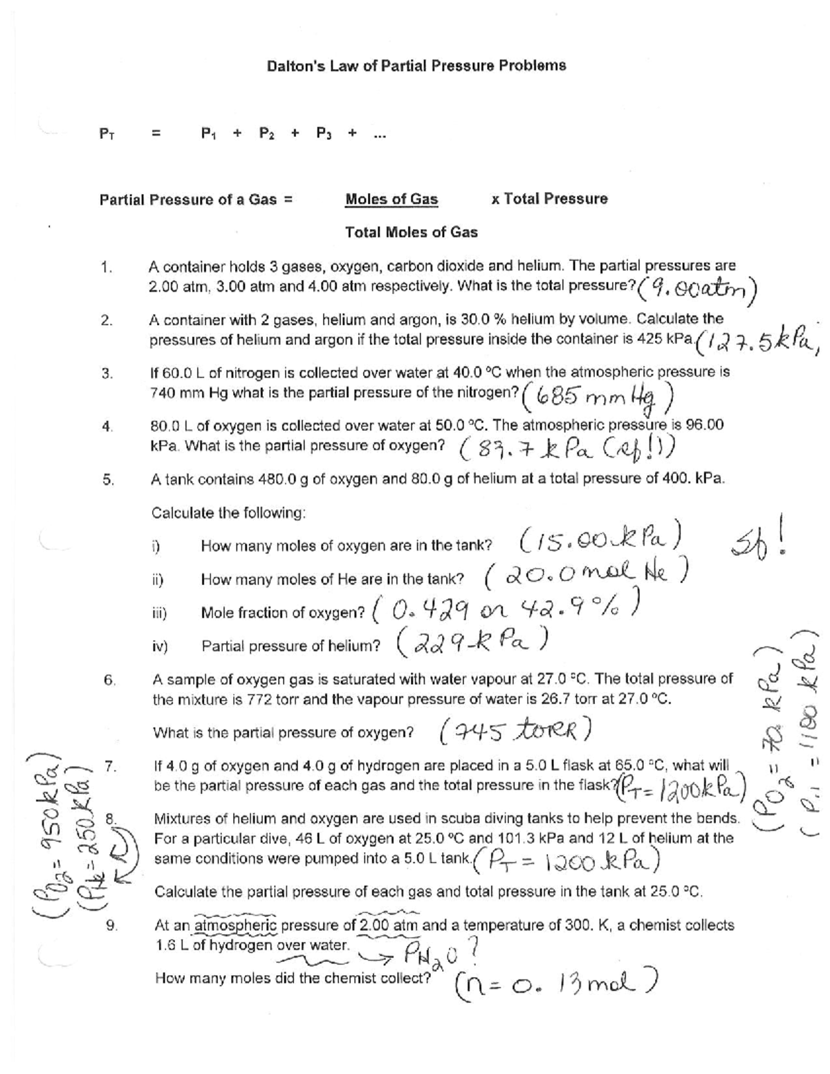 Daltons law of partial pressures problems - CHEM 175 - Studocu
