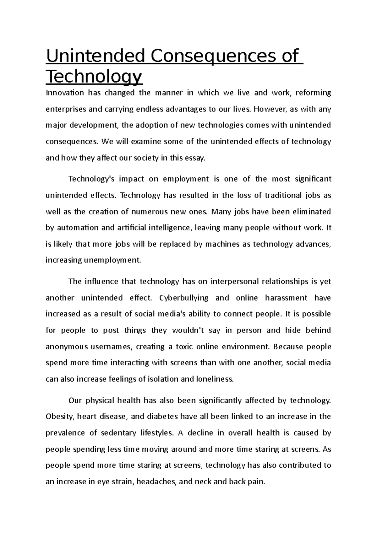 Unintended Consequences of Technology - Unintended Consequences of ...