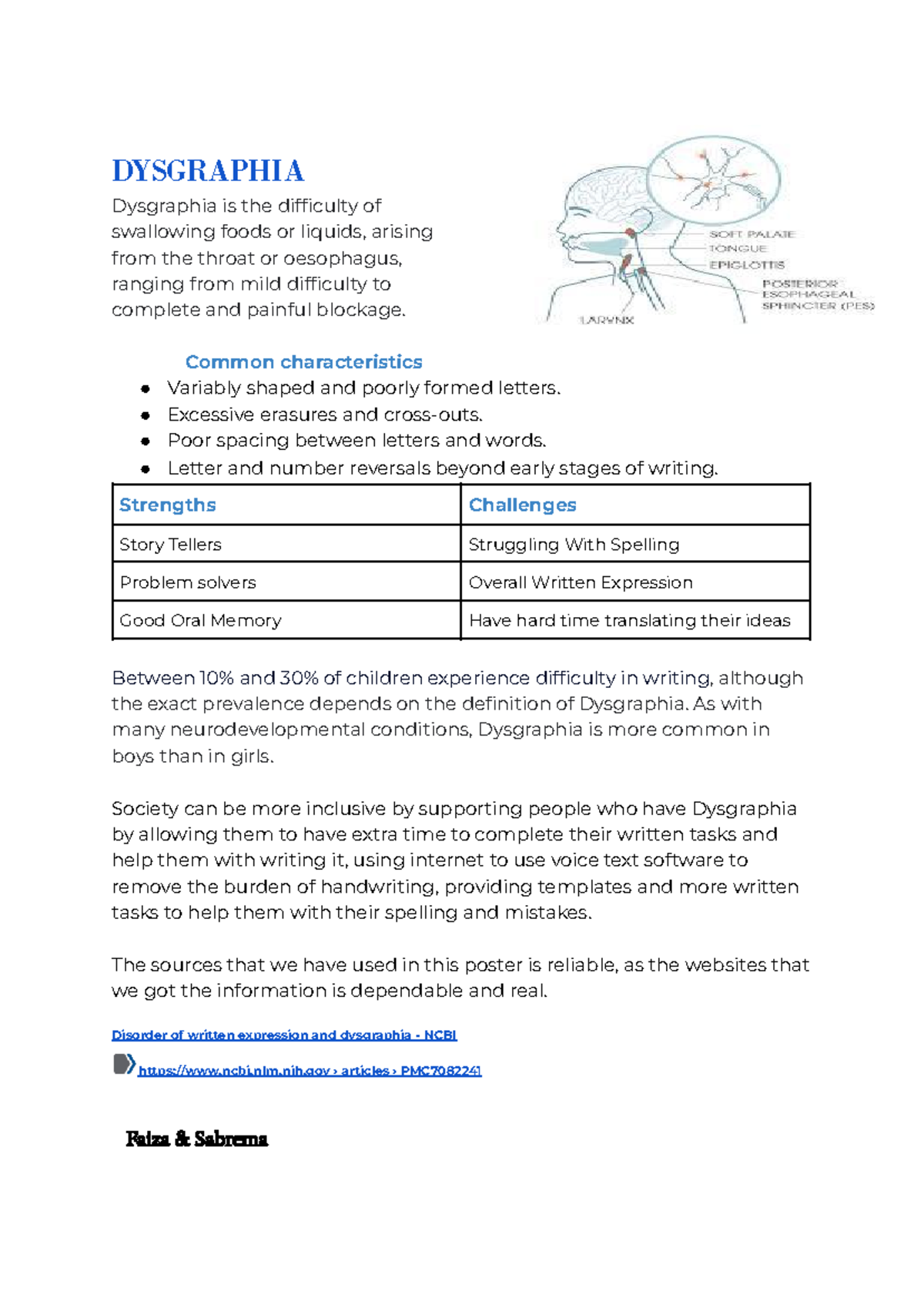 Poster - the - DYSGRAPHIA Dysgraphia is the difficulty of swallowing ...