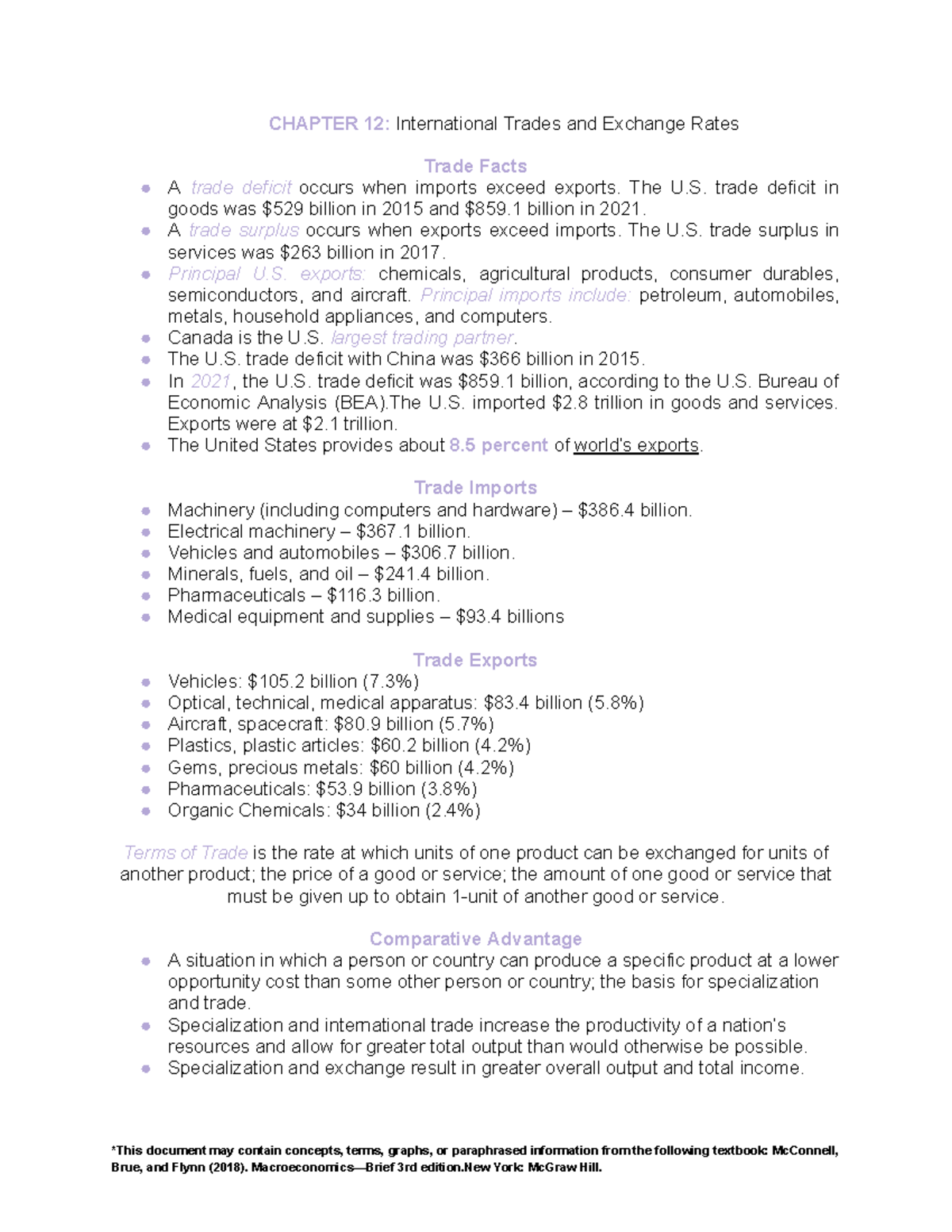 Macroeconomics CH 12 Notes - CHAPTER 12: International Trades and ...