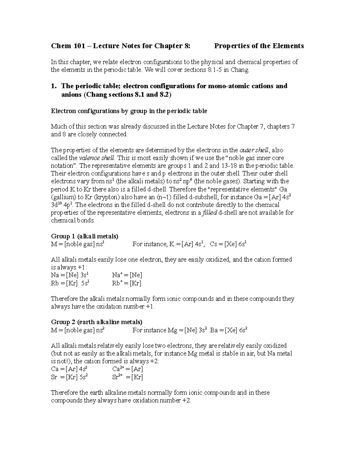 Chapter 8 Lecture Notes - Chem 101 – Lecture Notes for Chapter 8 ...