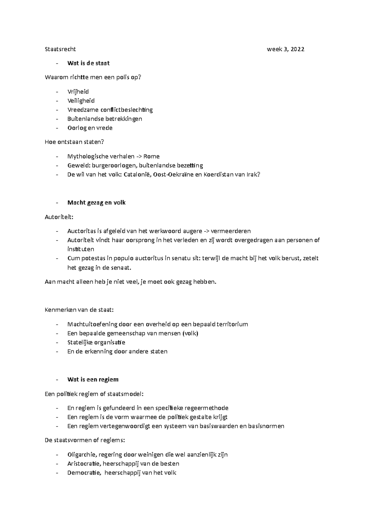Inleiding recht week 3 - Staatsrecht week 3, 2022 Wat is de staat ...