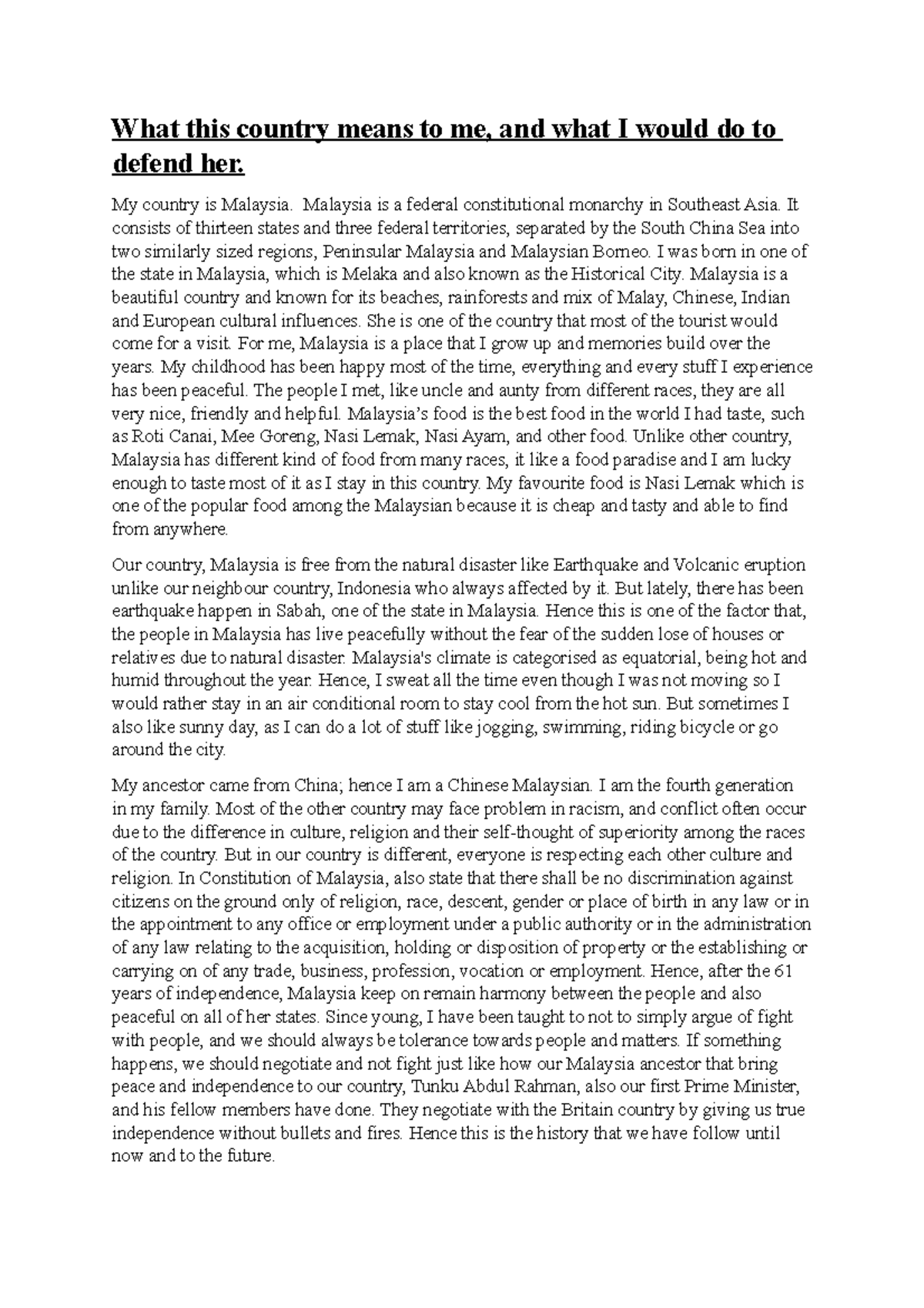 Individual Assignment - What this country means to me, and what I would ...