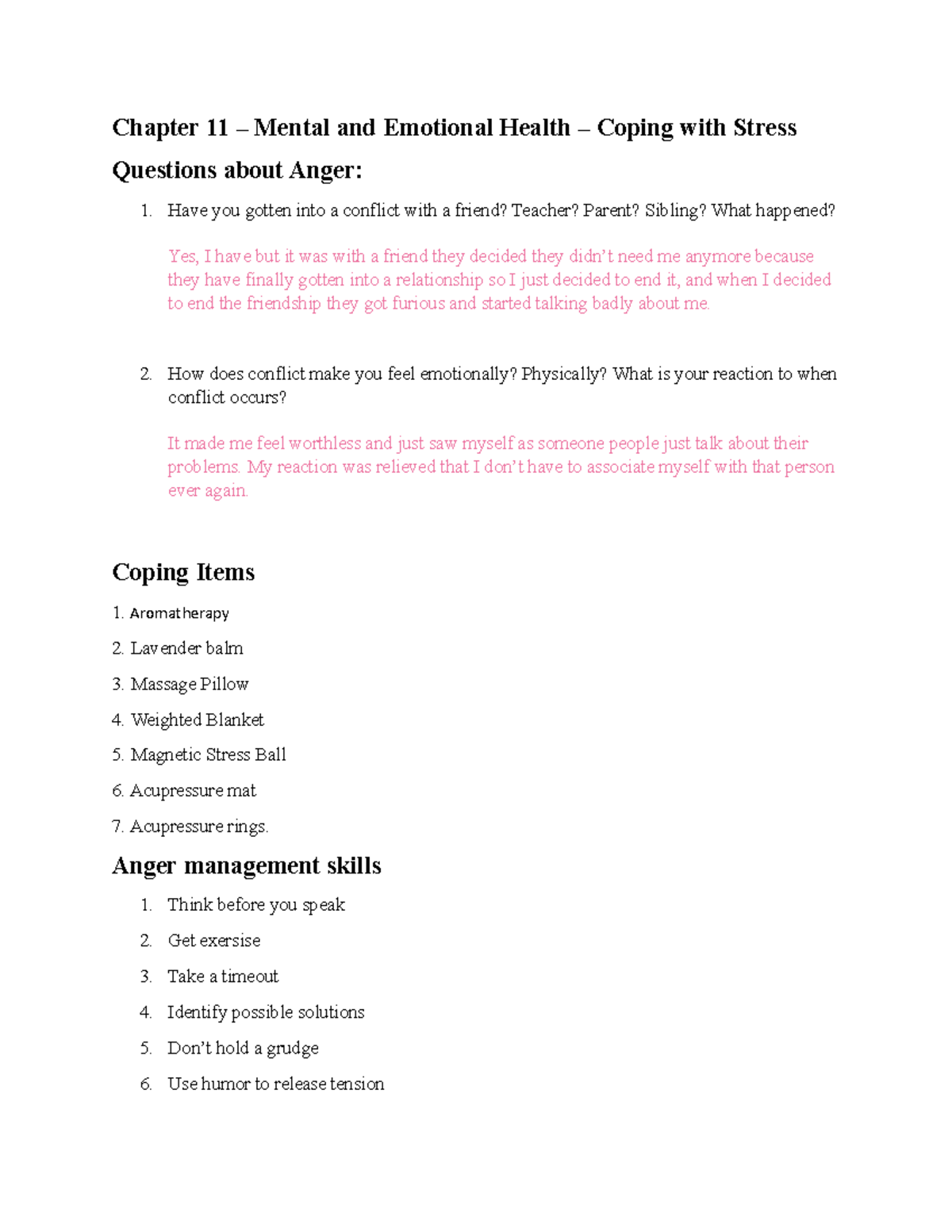 Health Mental and Emotional Health Chap 11 Anger and Coping Skills ...