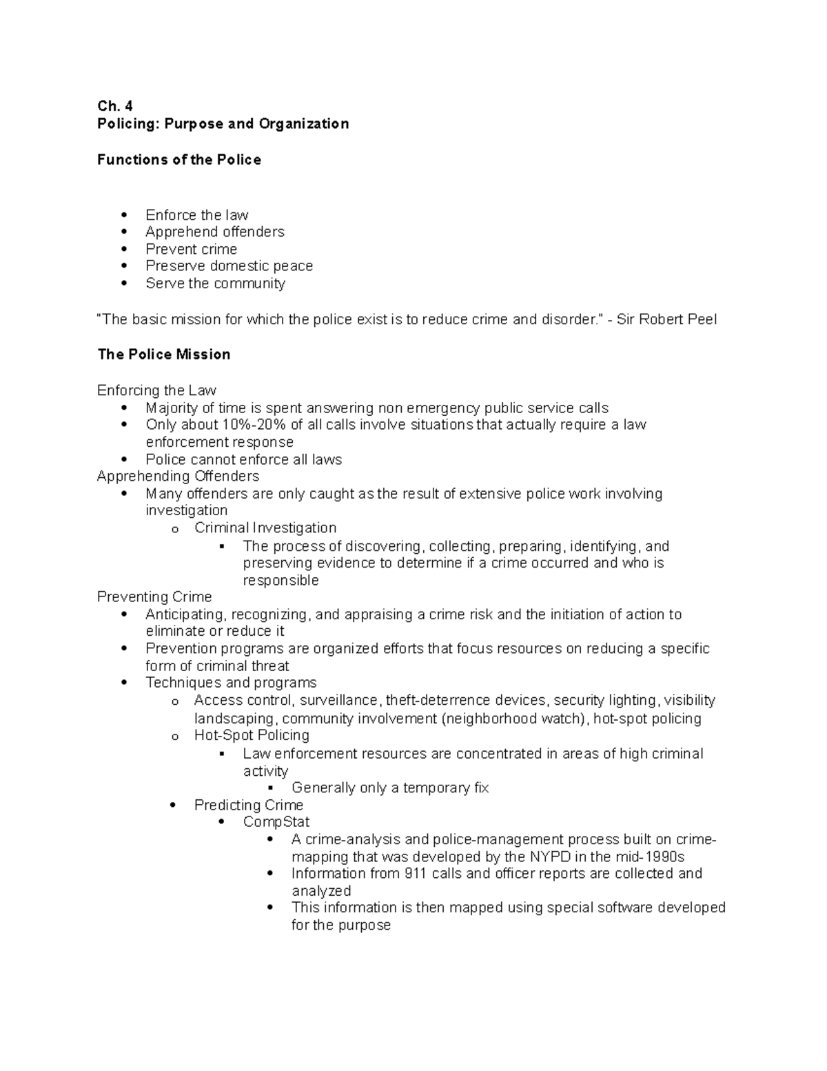 Justice Studies Ch. 4 - Ch. 4 Policing: Purpose and Organization ...
