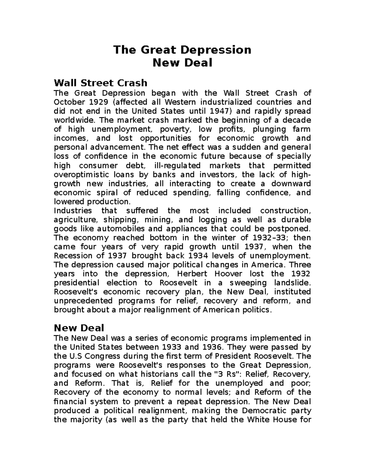 Great Depression New Deal - The Great Depression New Deal Wall Street ...