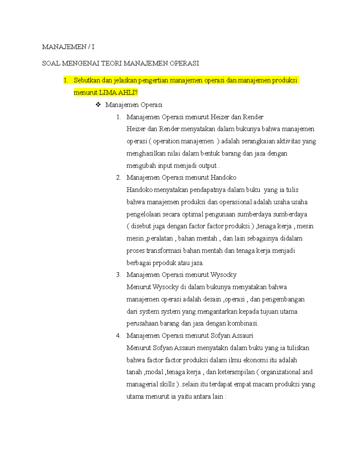 12. UTS Manajemen Operasi Mahasiswa No 12 - MANAJEMEN / I SOAL MENGENAI ...