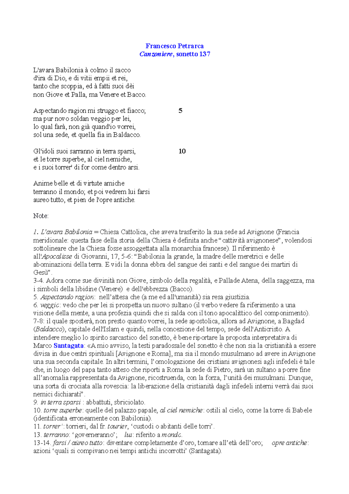 Petrarca 15 son 137 - Francesco Petrarca Canzoniere, sonetto 137 L ...